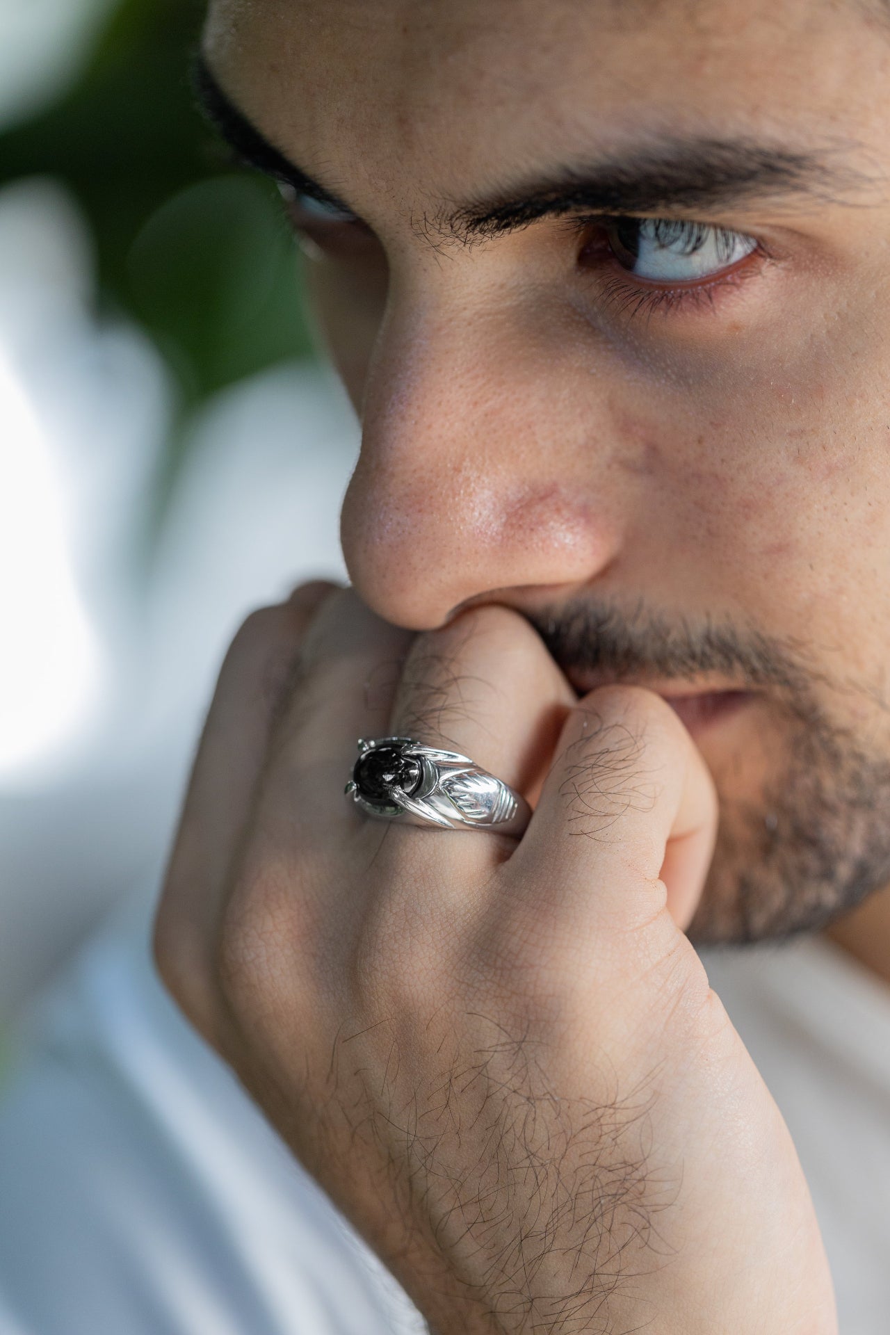 Cyclops Black Men's Silver Ring-Silver black rings for men – Parman